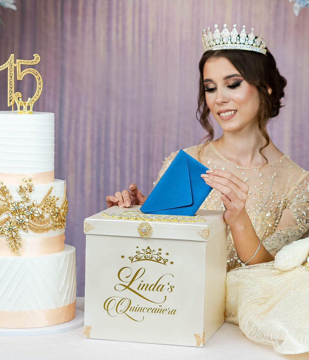 Gold quinceanera money card box / quinceanera-decor