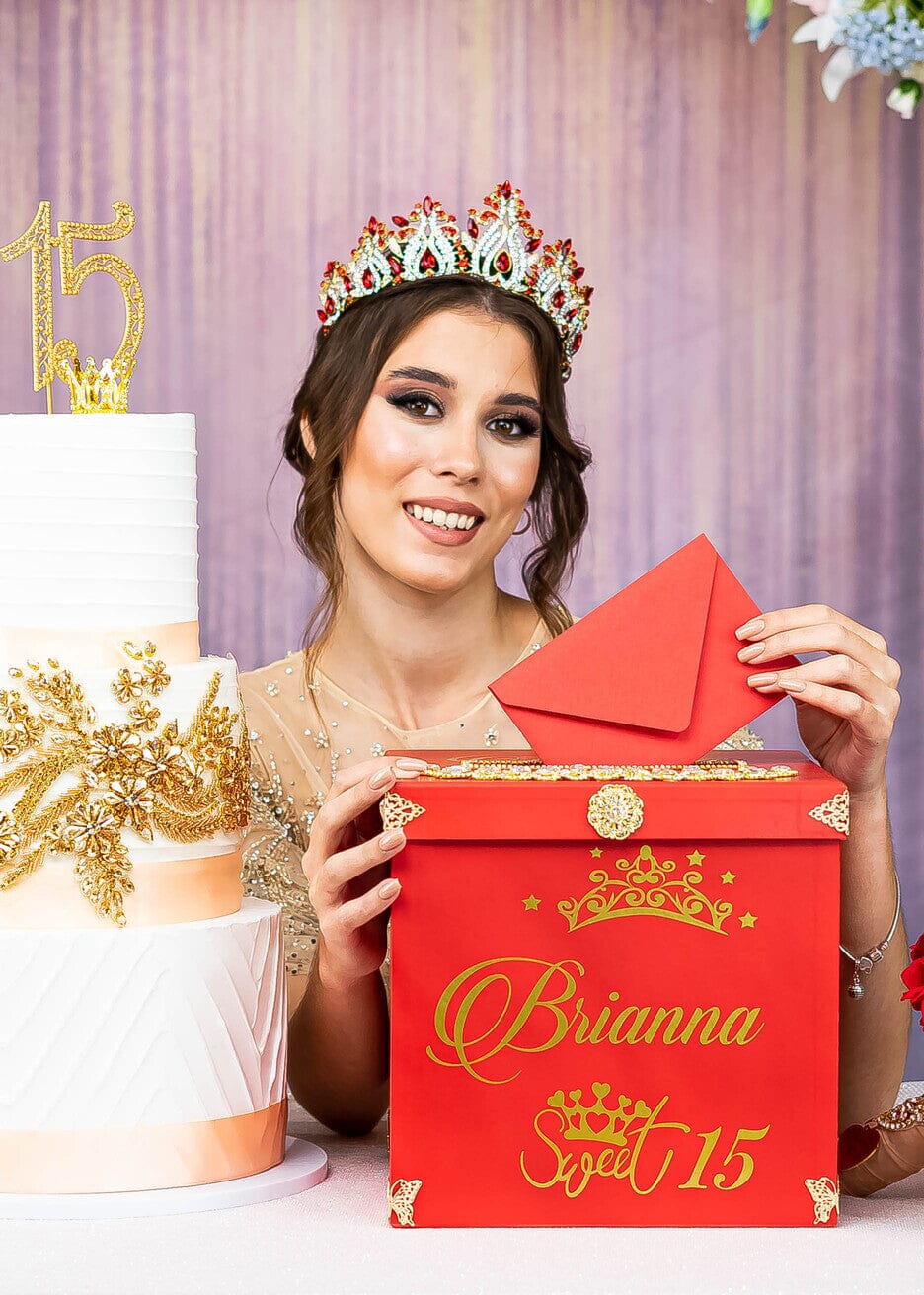 Red quinceanera money card box / quinceanera-decor