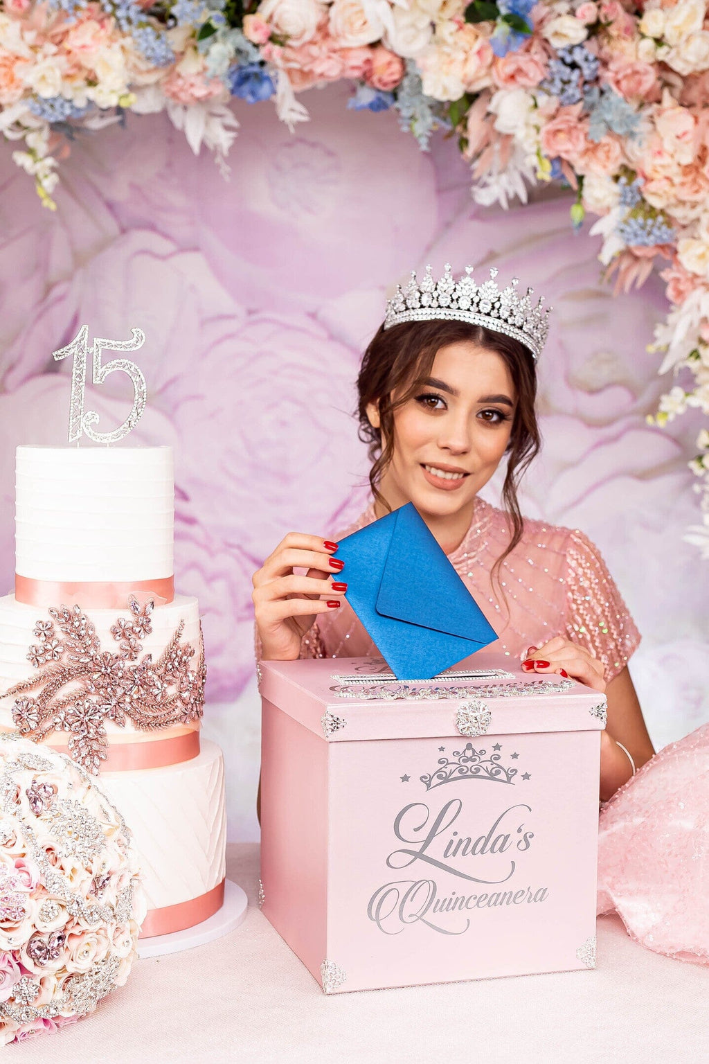Light Pink quinceanera money card box / quinceanera-decor