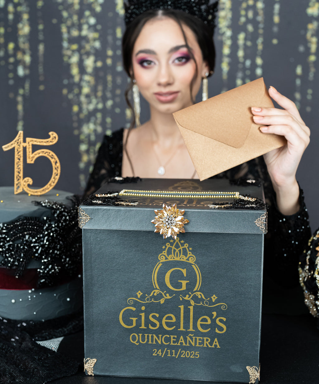 Black Quinceanera Money Card Box - Black Quince Card Boxes ...