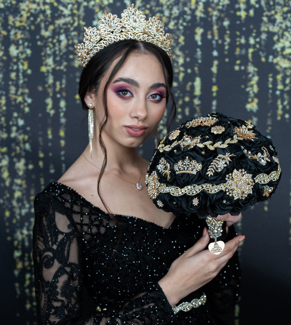 Black Quinceanera Centerpieces - Black with Gold Quinceanera Decor ...