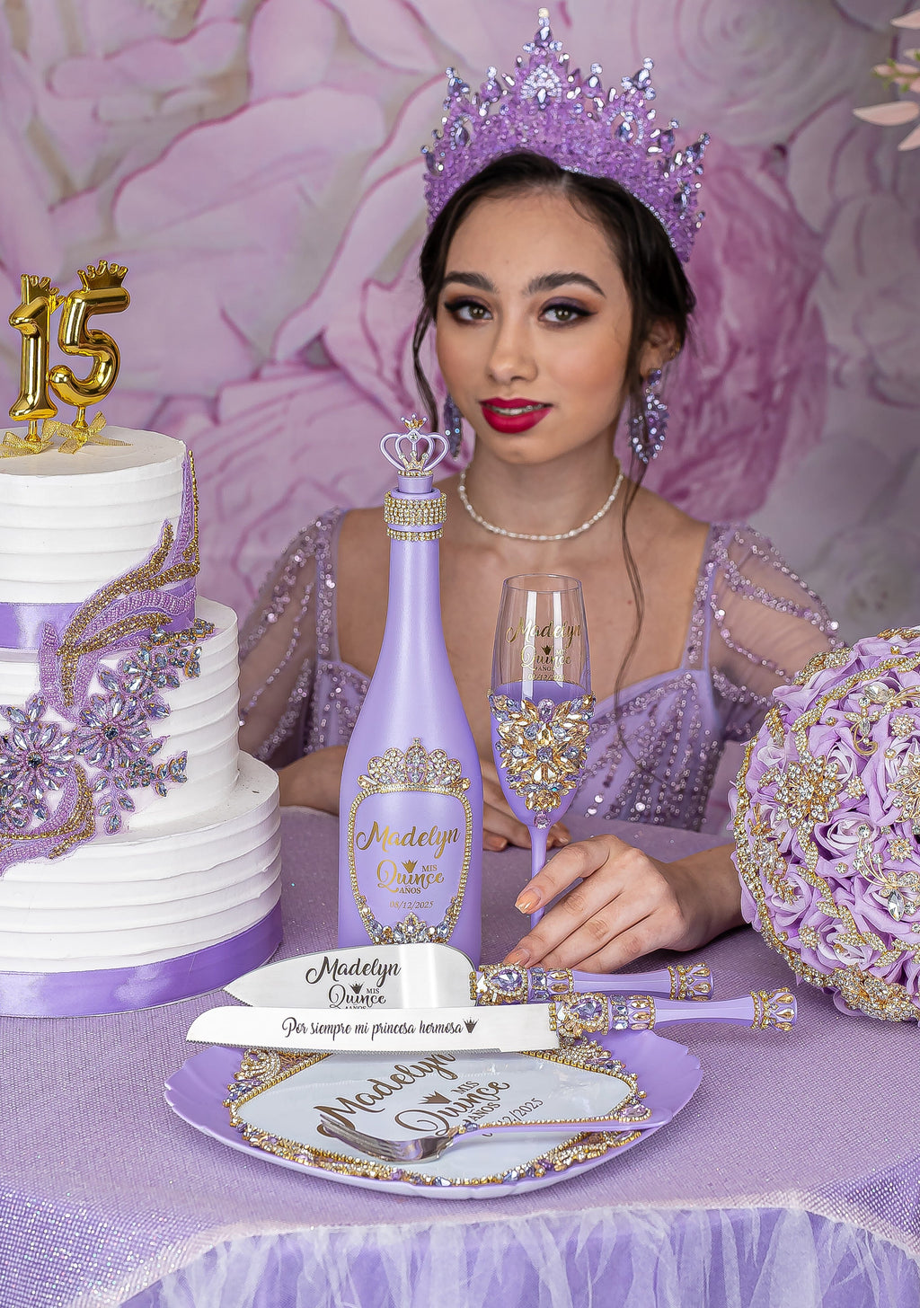 Lavender quinceanera brindis package with bottle - Quinceanera bundles ...