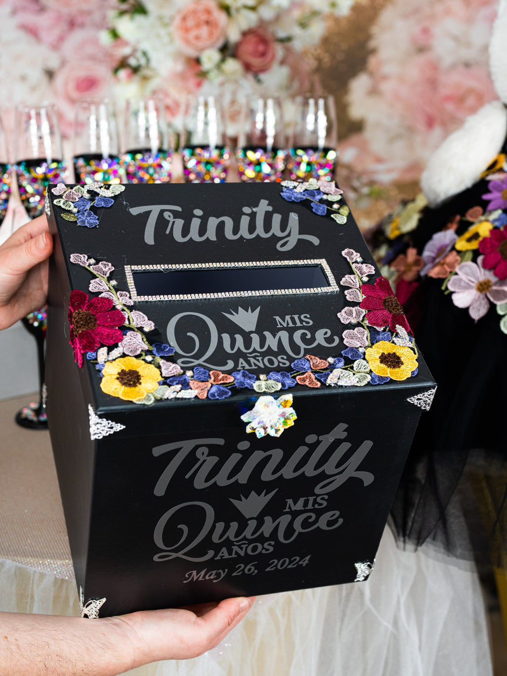 Day of the Dead quinceanera money card box | Quince Black Envelope box ...