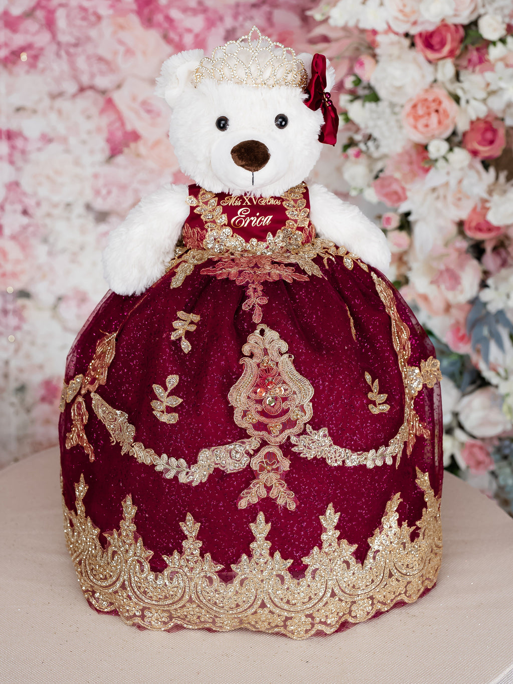 Burgundy Teddy Bear for Quinceanera | Maroon Bear Sweet 16 ...