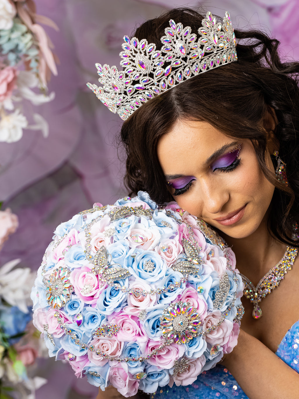 Light blue Pink Lilac Quinceanera Bouquet | Dusty Blue Ramo ...