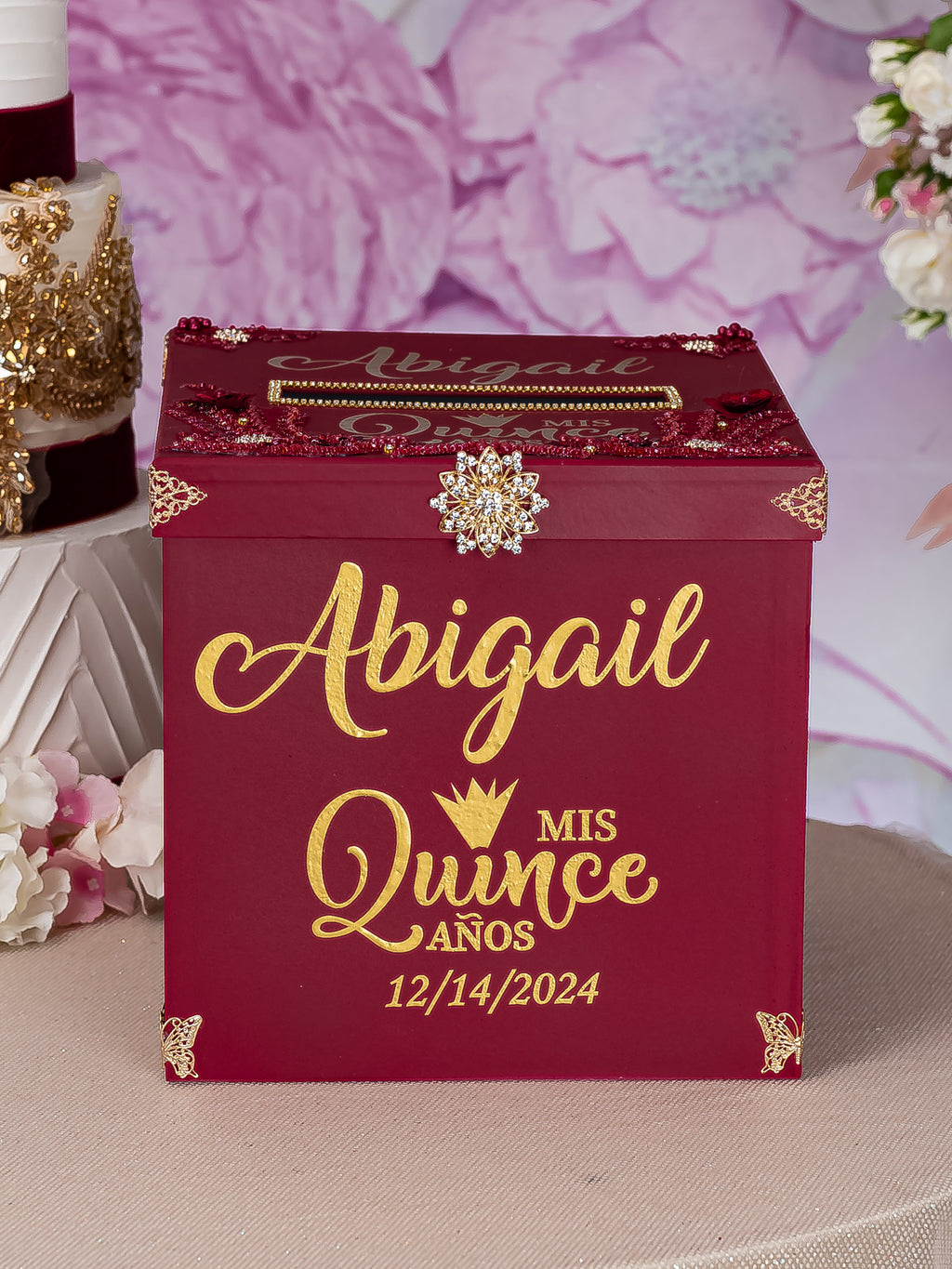 Burgundy Quinceanera Money Card Box - Maroon Quince Card Boxes ...