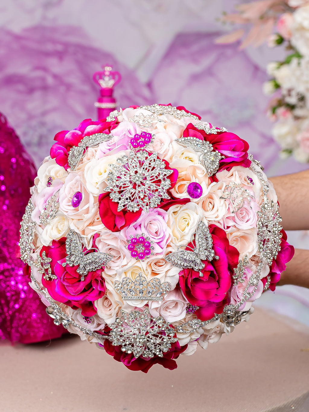 Fuchsia Quinceanera Bouquet 9 inches | Magenta Quinceanera Ramo ...