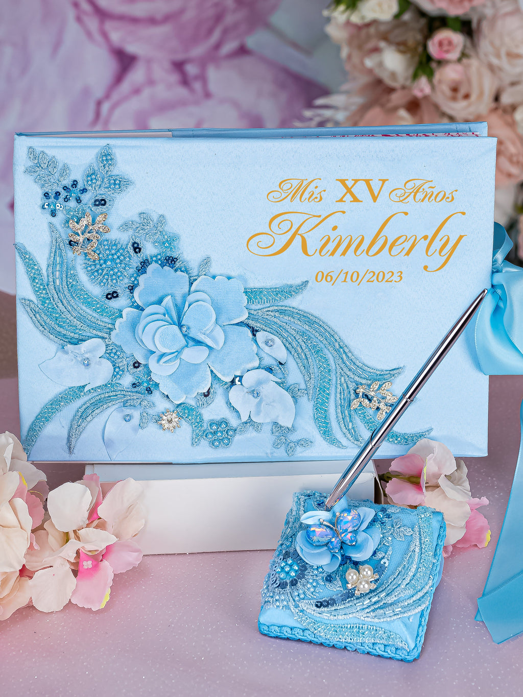 Light Blue with Gold quinceanera guest book / quinceanera-decor