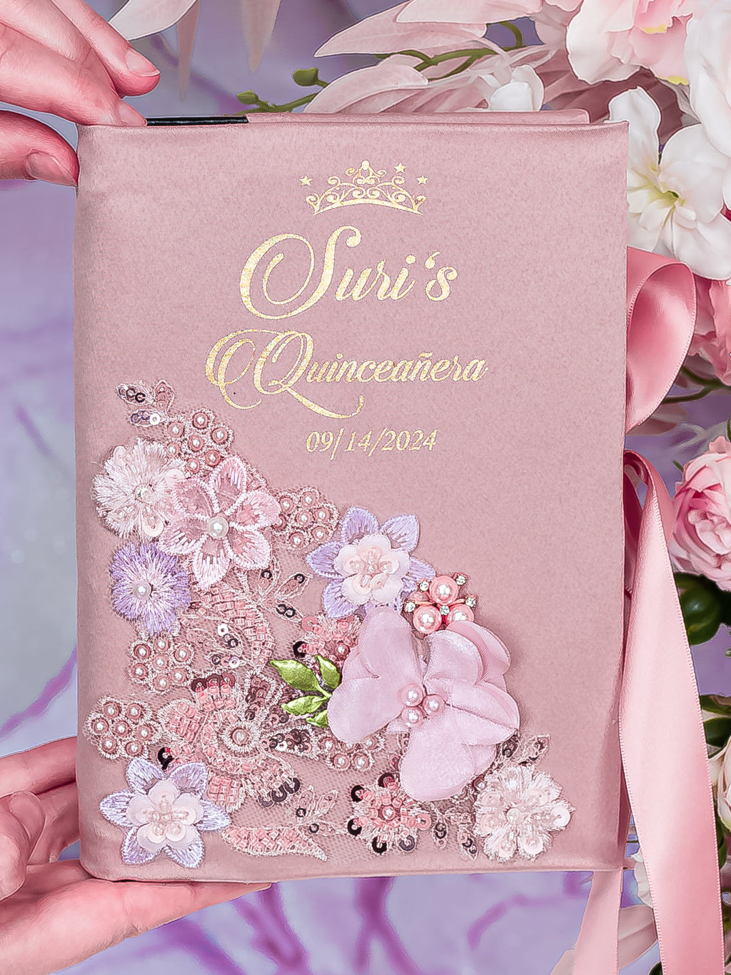 Rose Gold blush floral Quinceanera Bible | Personalized Quince Bible ...
