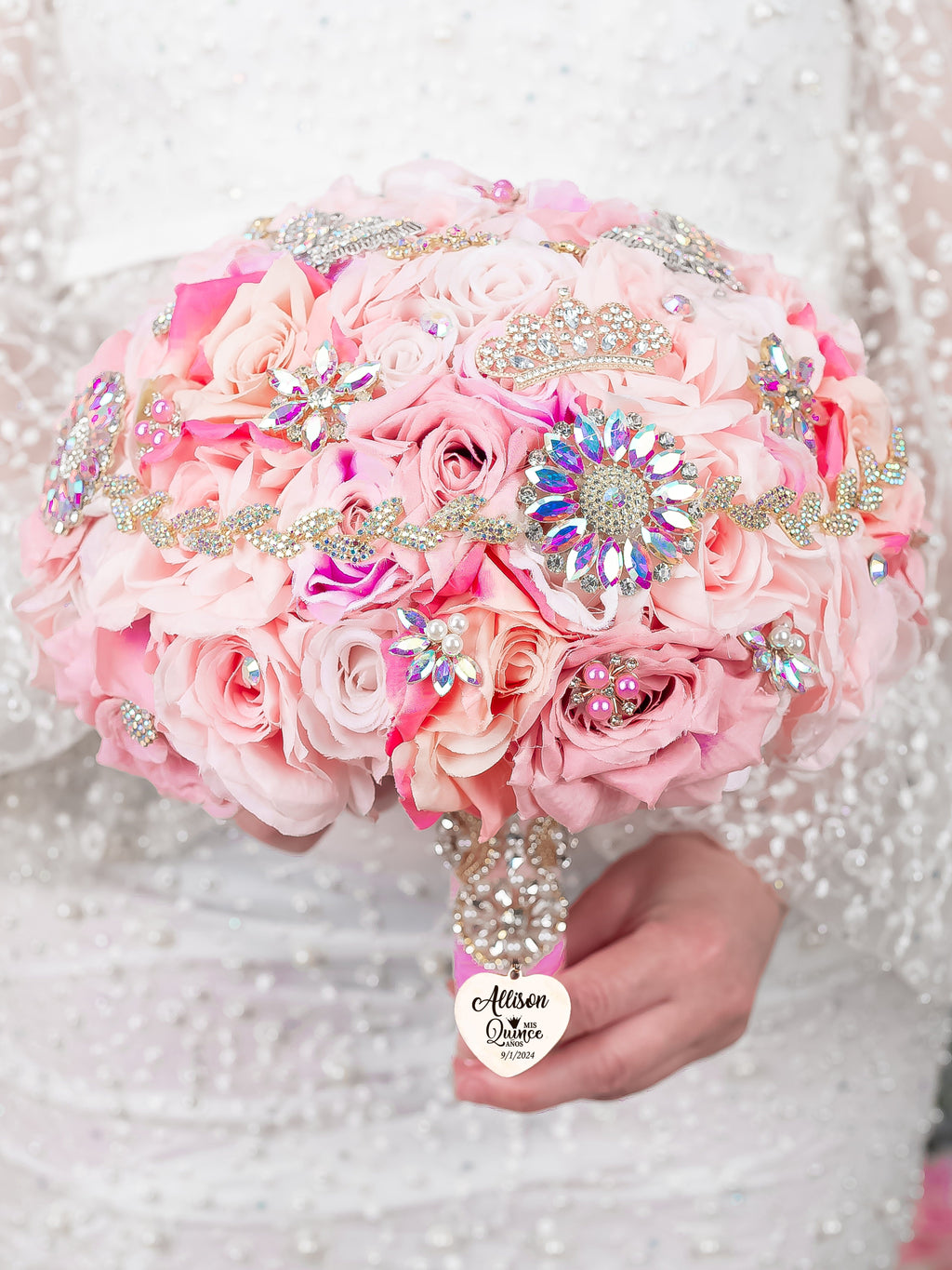 Pink ramos de mano para quinceañera 13 inches / quinceanera-decor