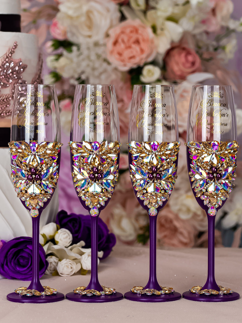 Plum 4 quinceanera champagne glasses | Purple Quince Copas ...