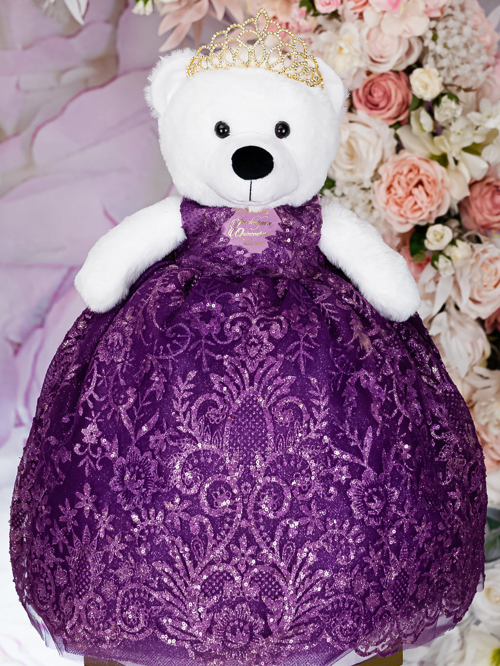 Plum last teddy bear for quinceanera | Purple last toy / quinceanera-decor