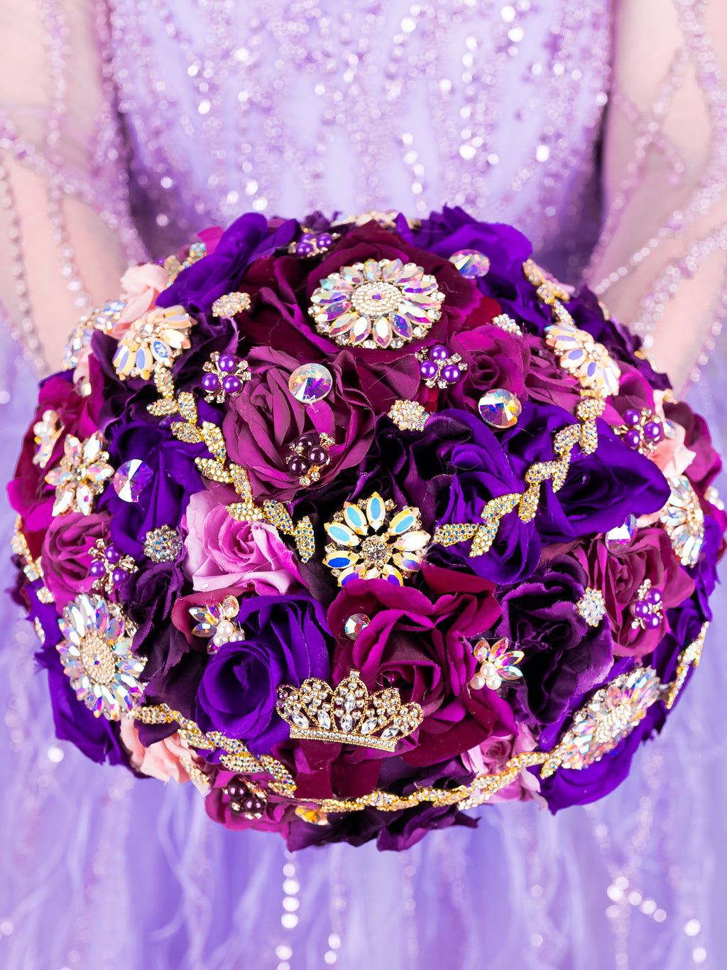 Plum Quinceanera bouquet 9 inches | Purple Quince ramo / quinceanera-decor