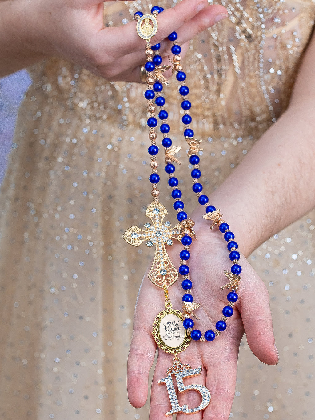 Royal Blue Quinceanera Rosary | Mis Quince Rosario | Cross Mis XV ...