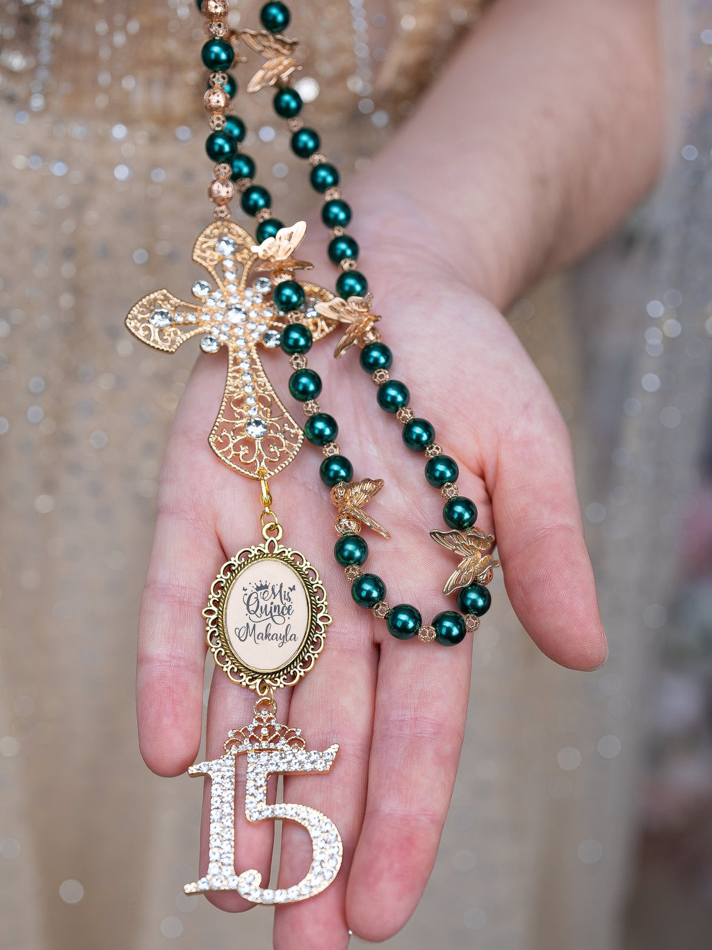 Green Quinceanera Rosary | Mis Quince Rosario | Emerald Rosary Mis XV ...