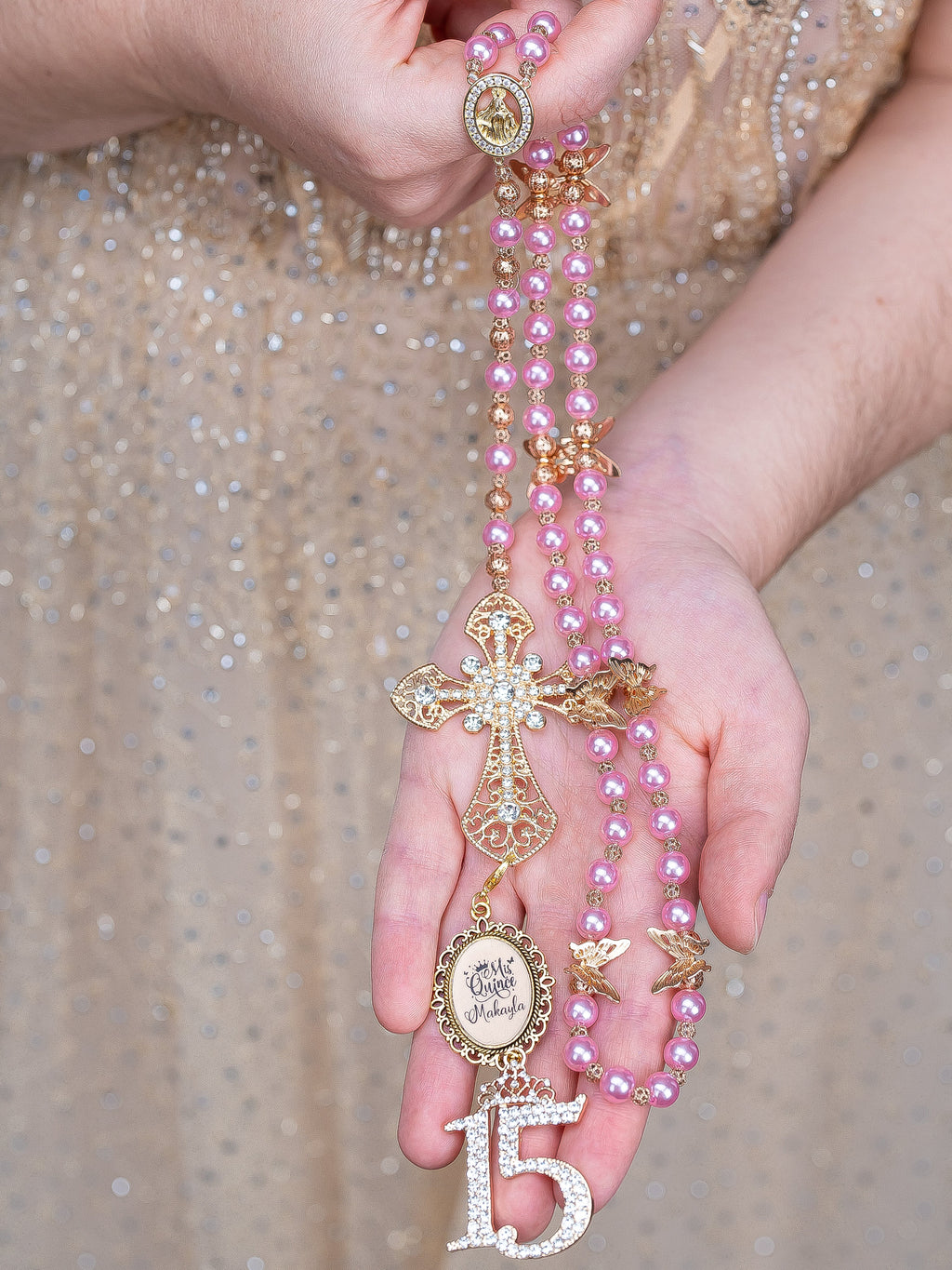 Pink Quinceanera Rosary | Mis Quince Rosario | Blush Rosary Mis XV ...