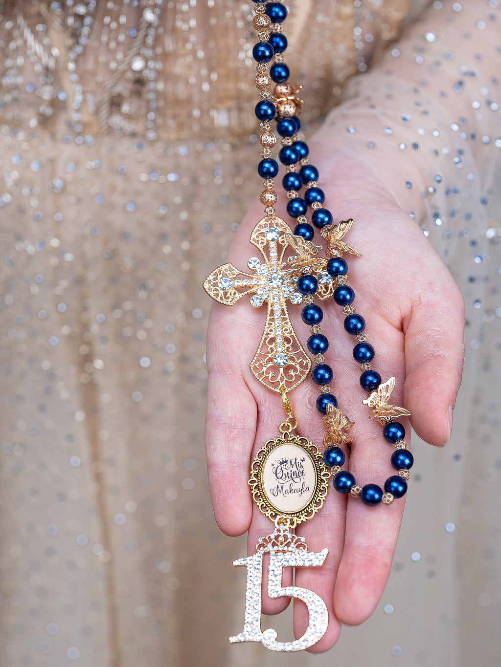 Navy Blue Quinceanera Rosary | Mis Quince Rosario |Azul Marino Cross ...