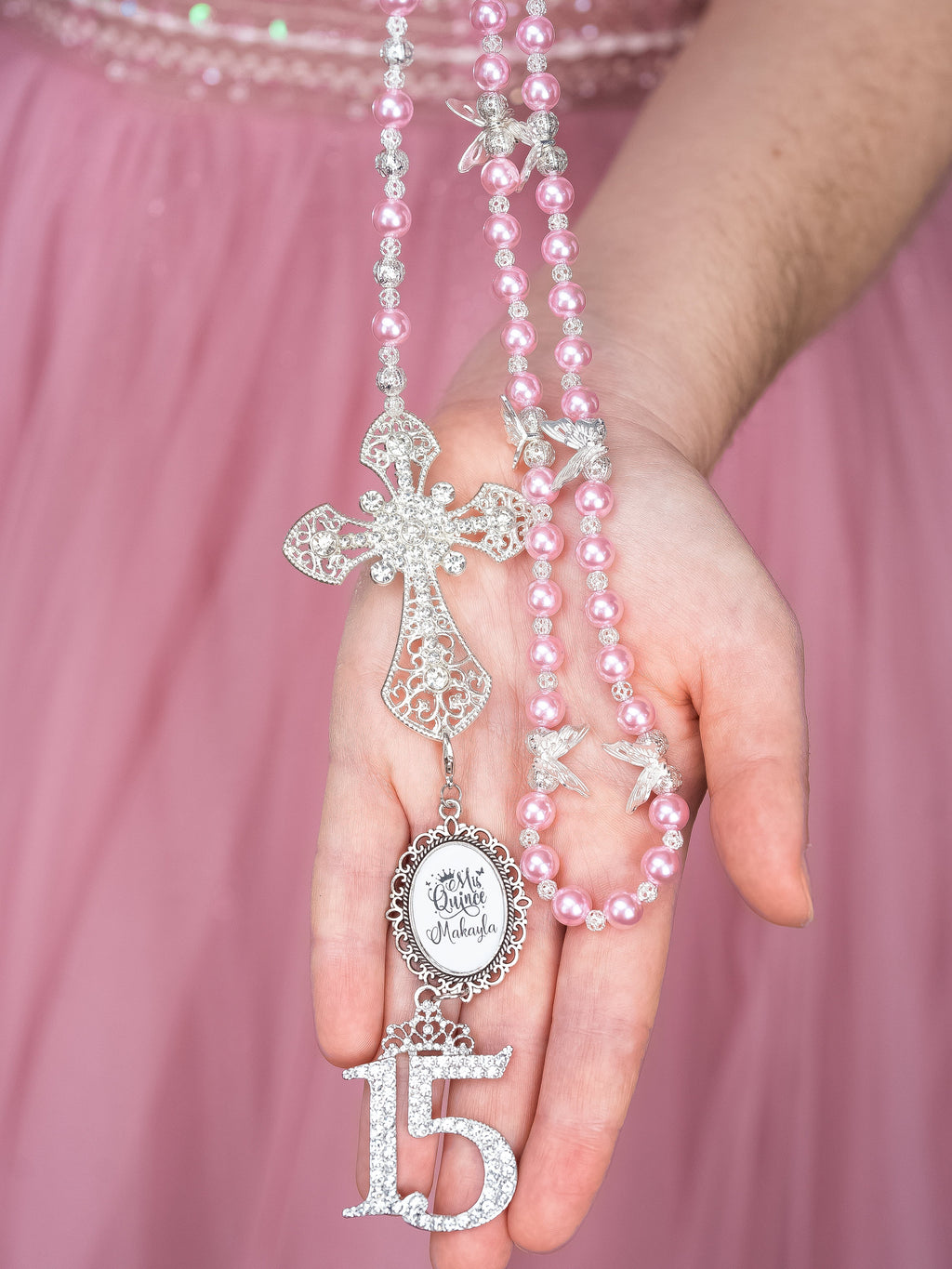 Light Pink Quinceanera Rosary | Mis Quince Rosario | Blush Cross ...