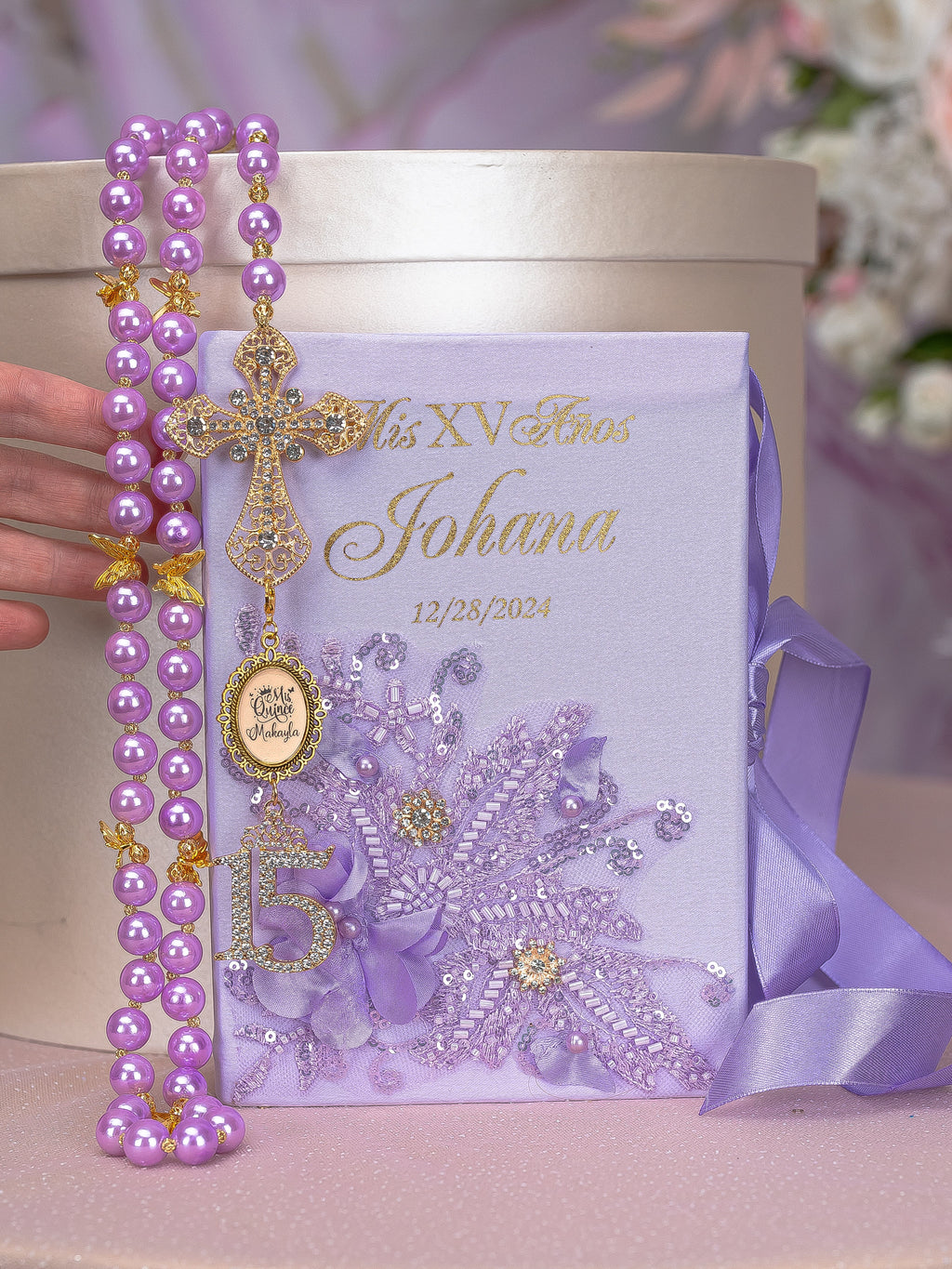 lavender Quinceanera Bible and Rosary | Mis XV personalized biblia ...