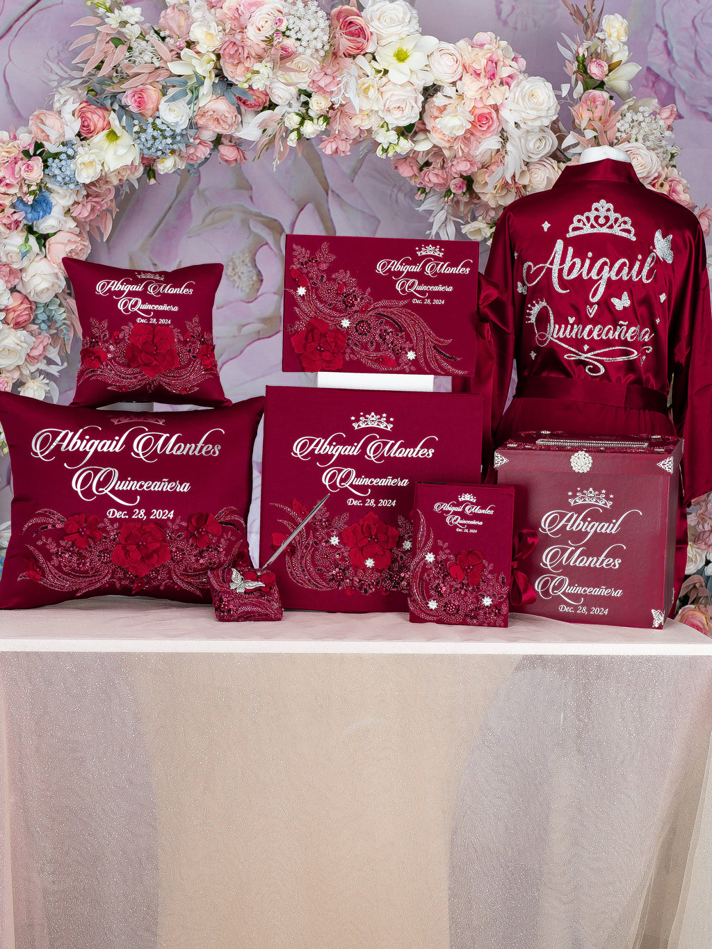 Burgundy Silver Quinceanera package 2 / quinceanera-decor
