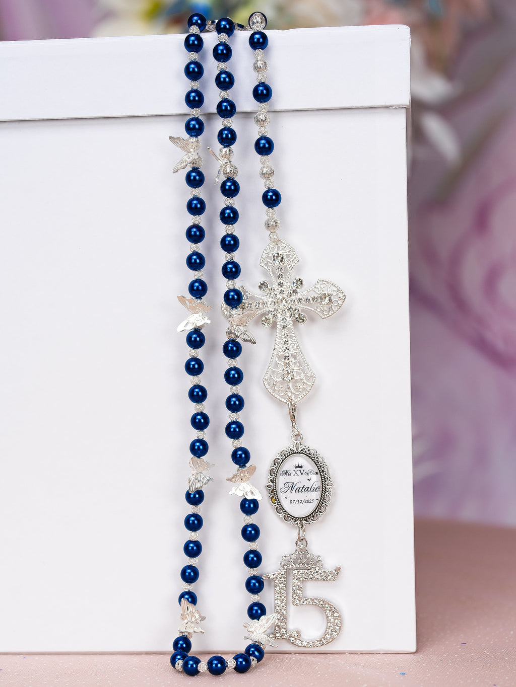 Navy Quinceanera Rosary | Mis Quince Rosario | Navy Blue Cross Mis 15 ...