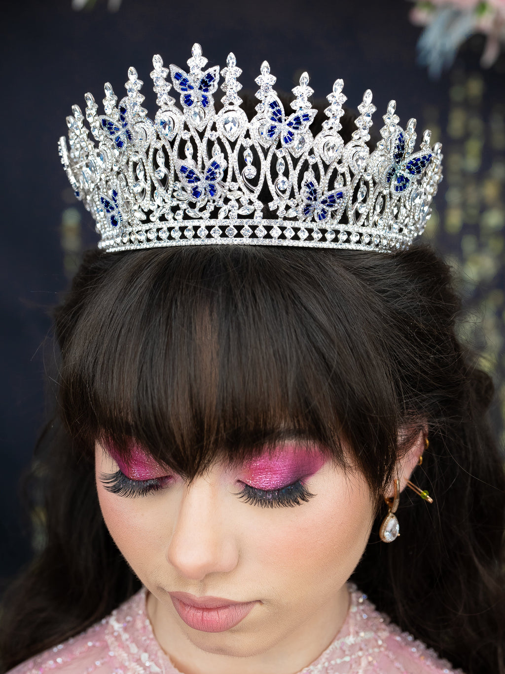 Quinceañera Tiara Butterfly Silver Navy Blue / quinceanera-decor