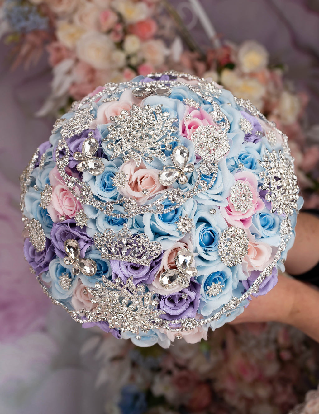 Light blue Pink Lilac Quinceanera Bouquet | Dusty Blue Ramo ...