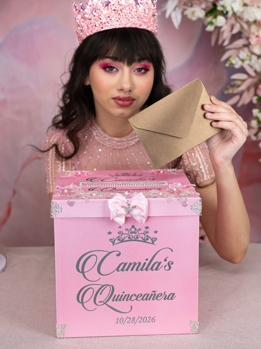 Pink quinceanera money card box / quinceanera-decor