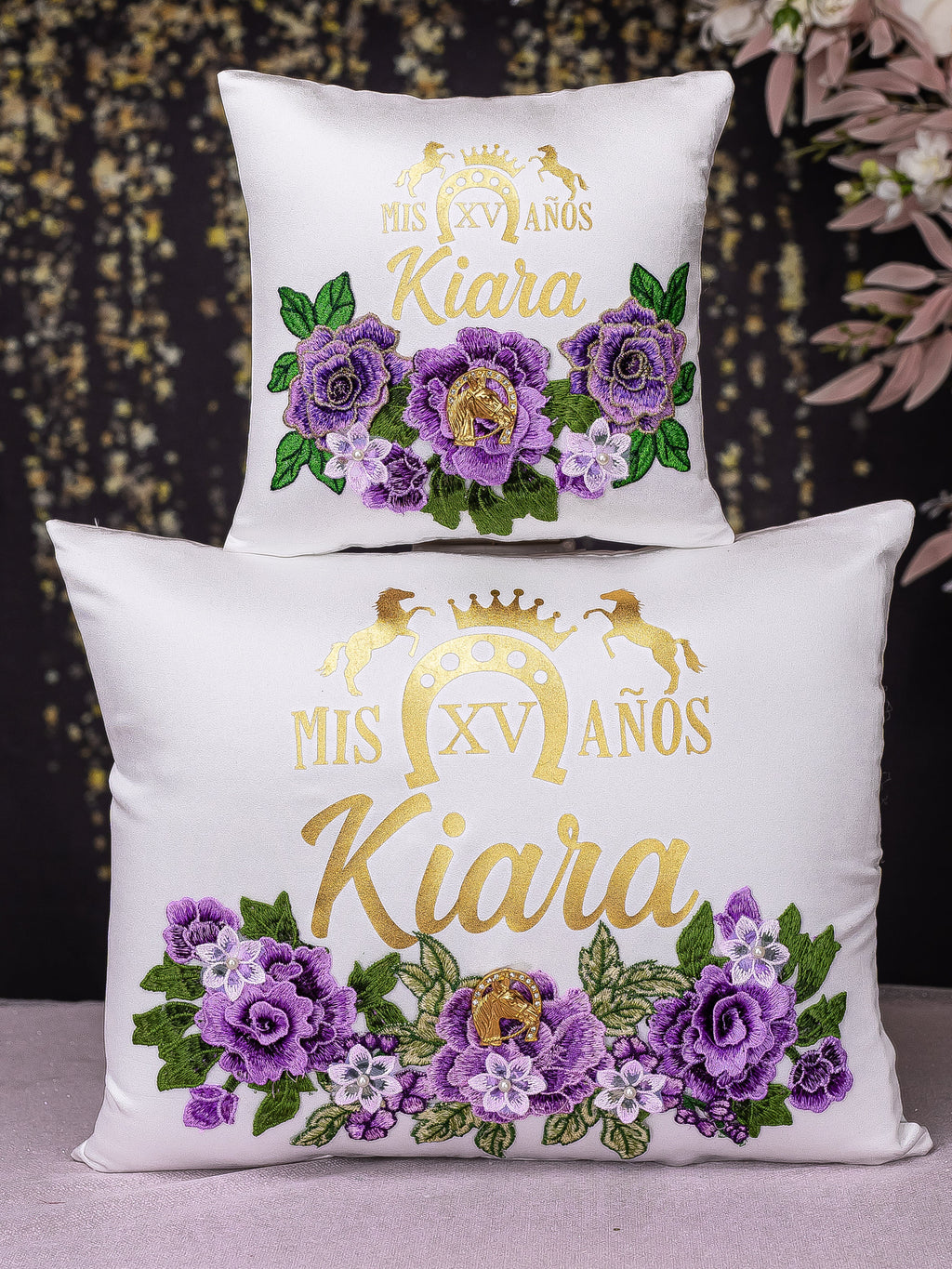 Juego de Cojines Quinceañera Charro Lila Blanco / quinceanera-decor