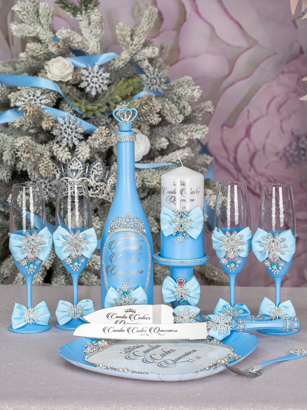 Light Blue Winter Wonderland Toasting Package Set / quinceanera-decor