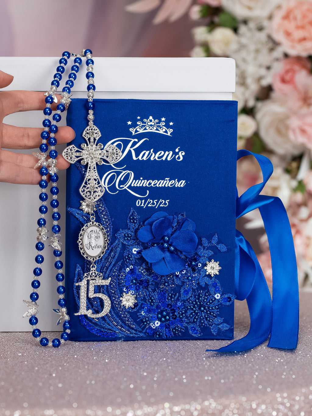 Biblia personalizada para quinceañeras en color azul real y plata ...