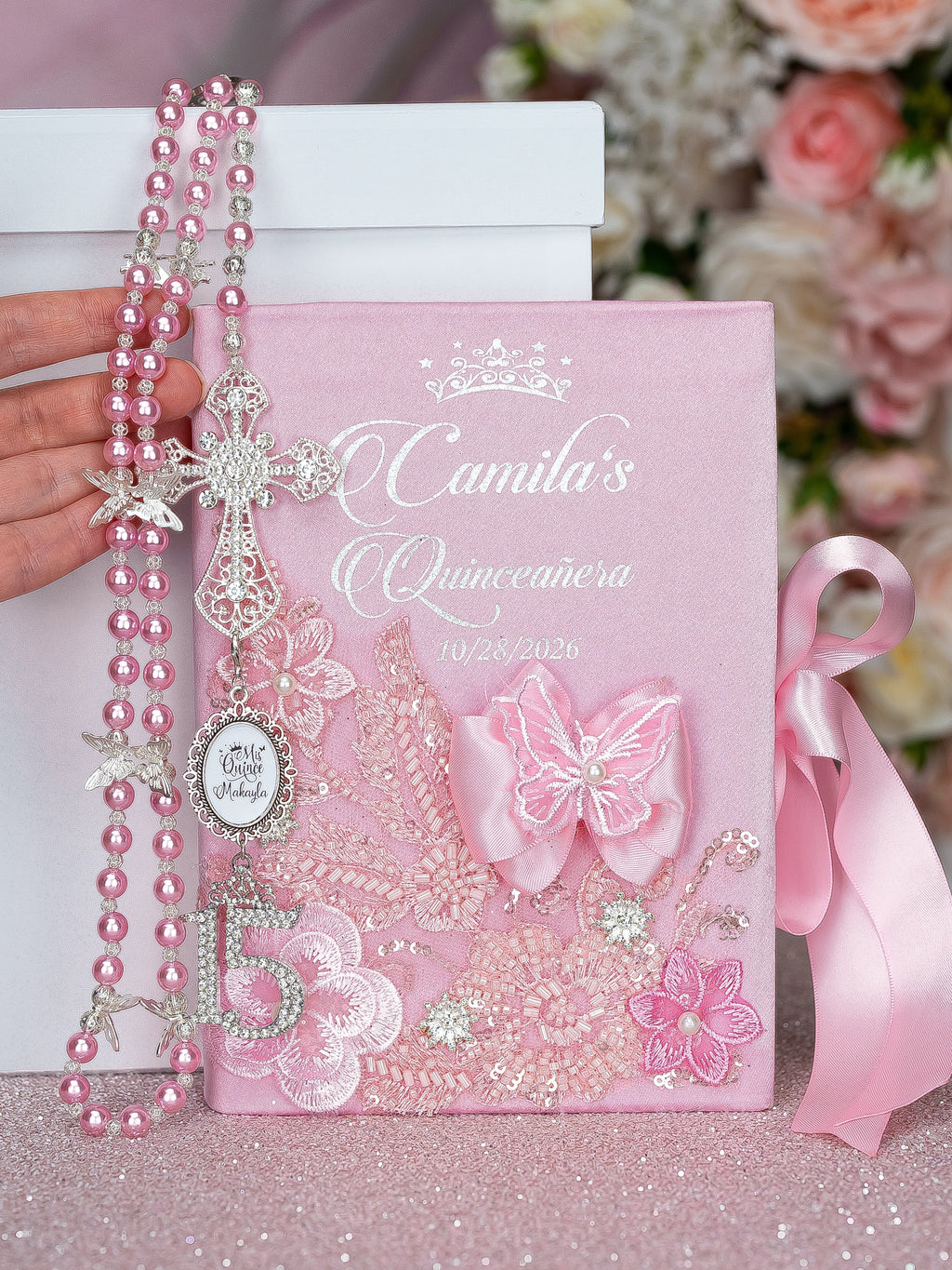 Pink Quinceanera Bible with Rosary – Elegant & Meaningful / quinceanera ...