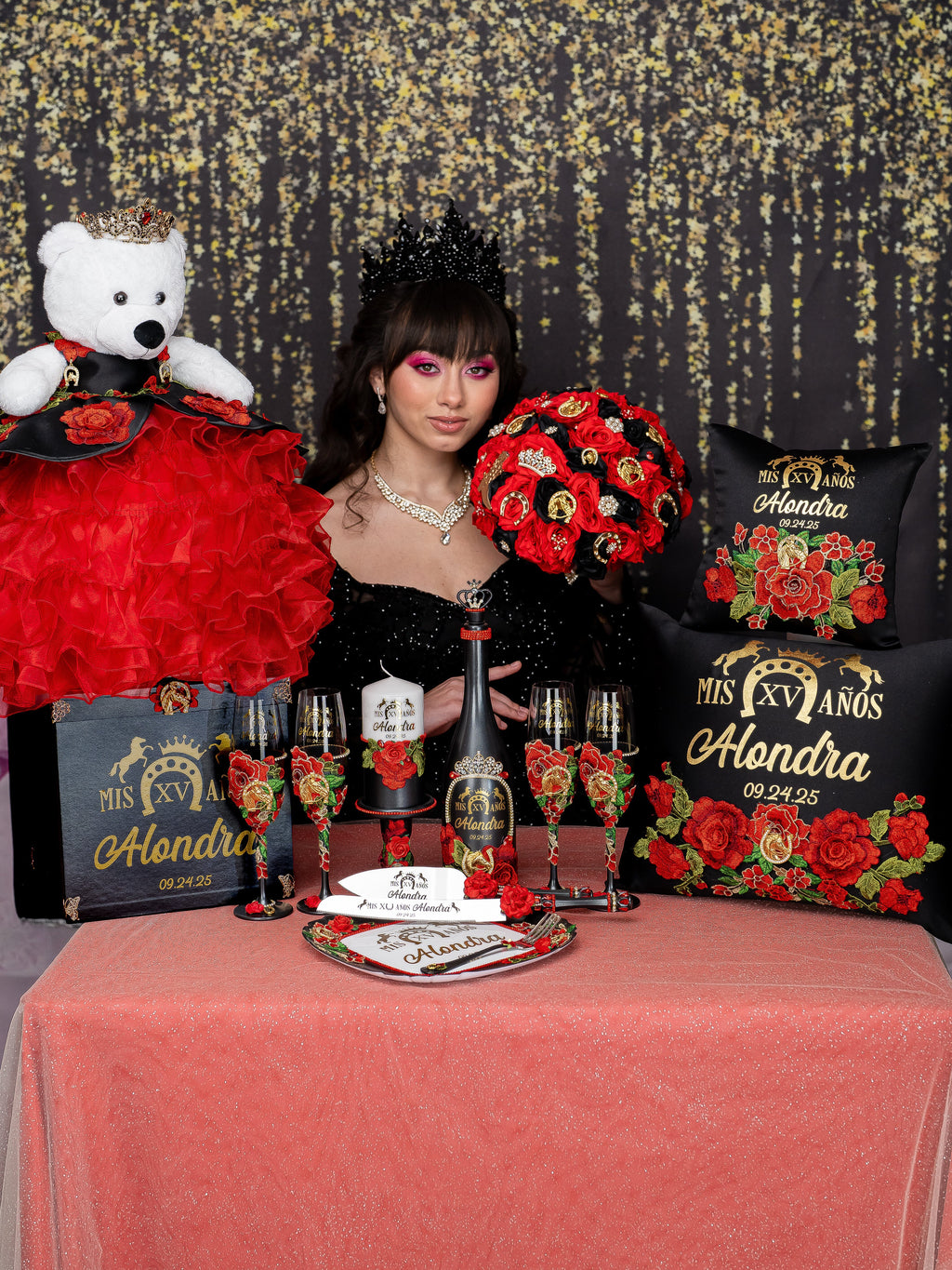 Personalized Black and Red Charro Full Quinceanera Package ...