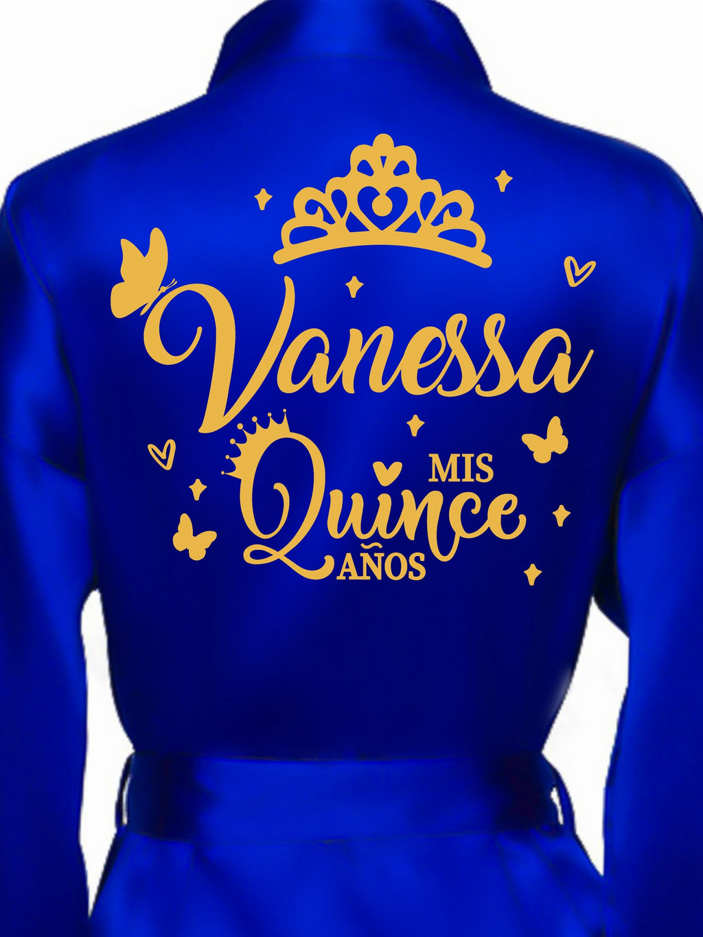 Bata azul rey con dorado para quinceañera / quinceanera-decor