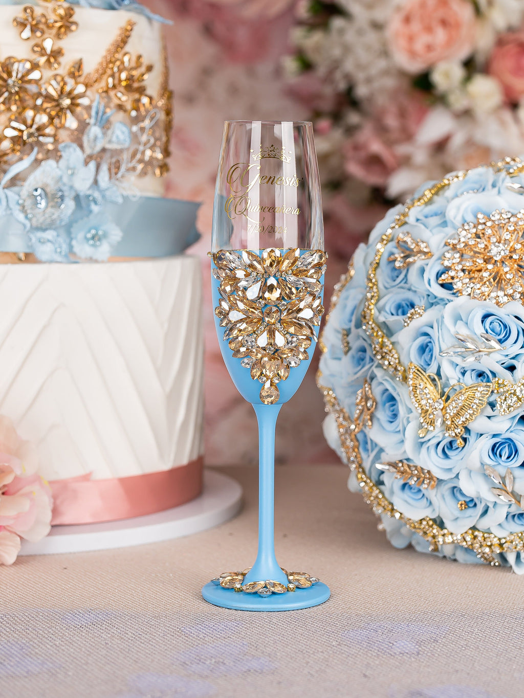 Light Blue Quinceanera champagne glass | Quince Cups | Quince Copas ...
