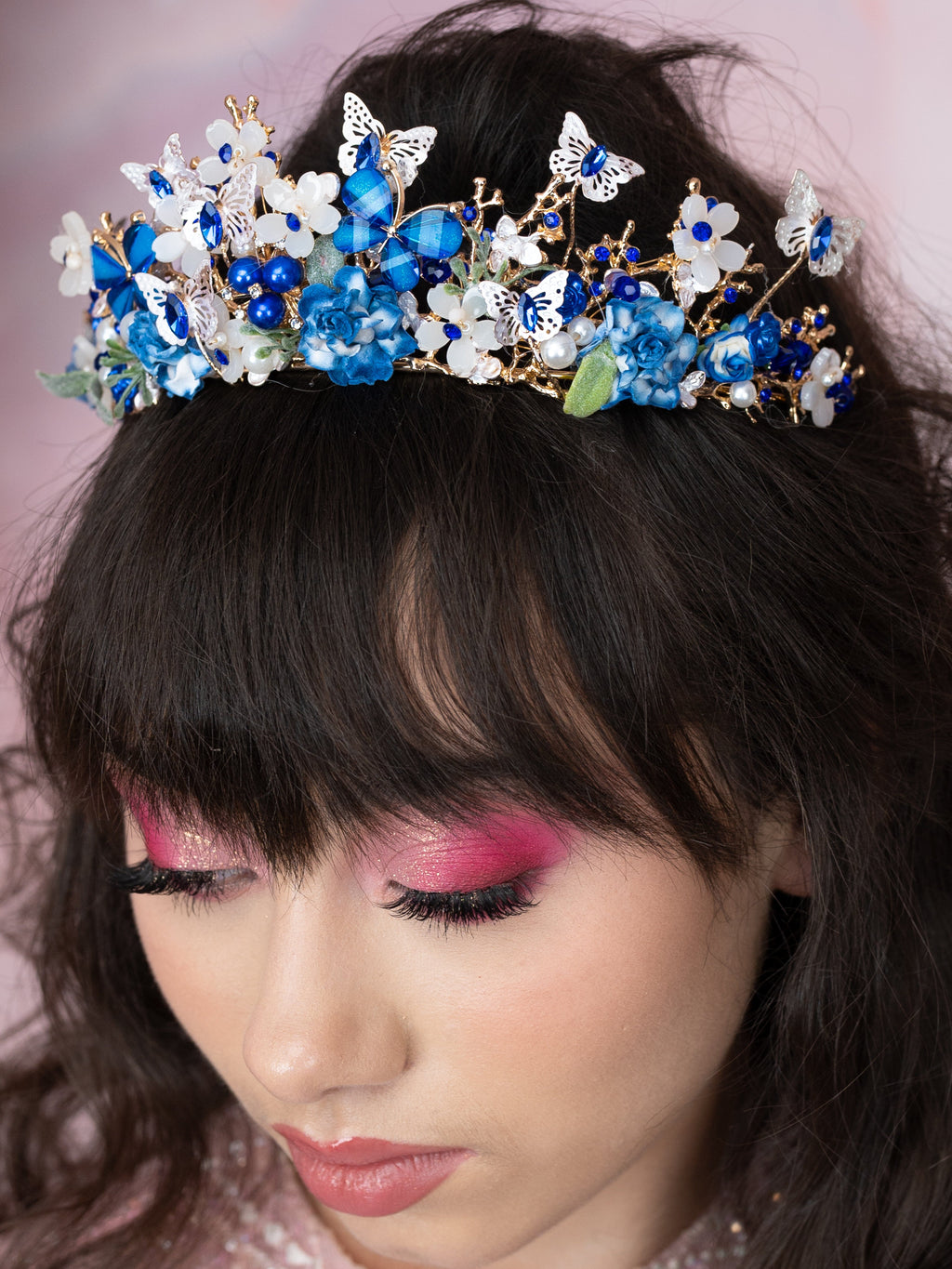 Tiara con Flores Azul Rey para Quinceañera / quinceanera-decor